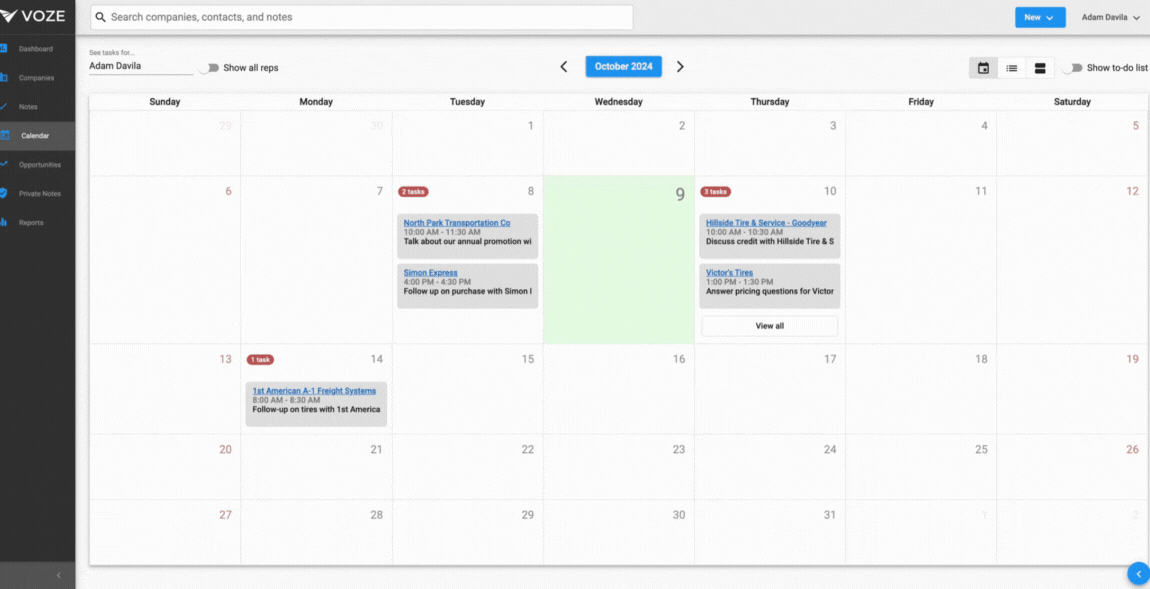 View upcoming, overdue, and completed tasks
